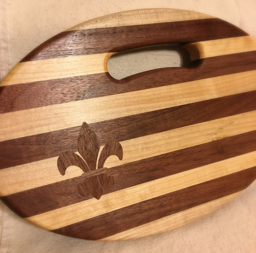 Walnut and Maple Chopper Board with Fleur-De-Lis