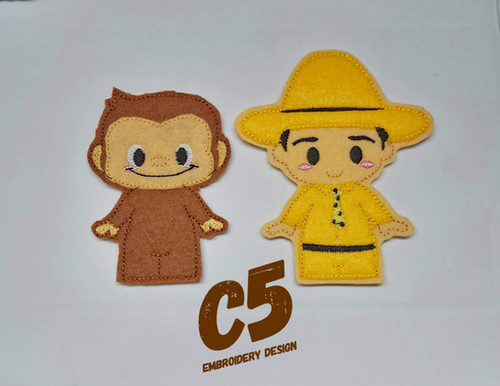 Curious Monkey Finger Puppet Set | C5EmbroideryDesigns.