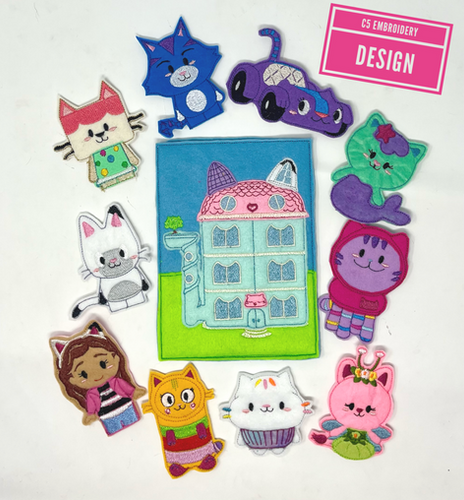 Gabriel and her Cat Friends Finger Puppet Set | C5EmbroideryDesigns.