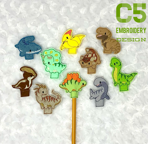 Dinosaur Pencil Topper Set #1 | C5EmbroideryDesigns.