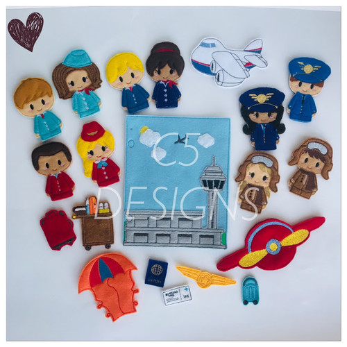Airport and Airplane Pilot Finger Puppet Set | C5EmbroideryDesigns.