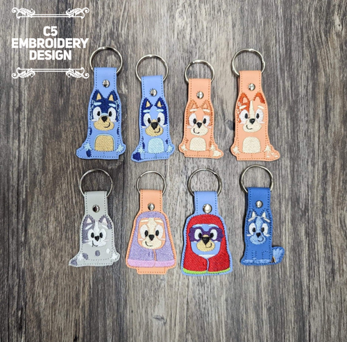 Blue Dog and Friends Keychain Set | C5EmbroideryDesigns.