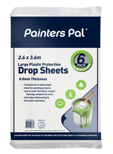 Painters Pal Plastic Drop Sheet Transparent 3.6X2.6M 6-Pack | landingpage