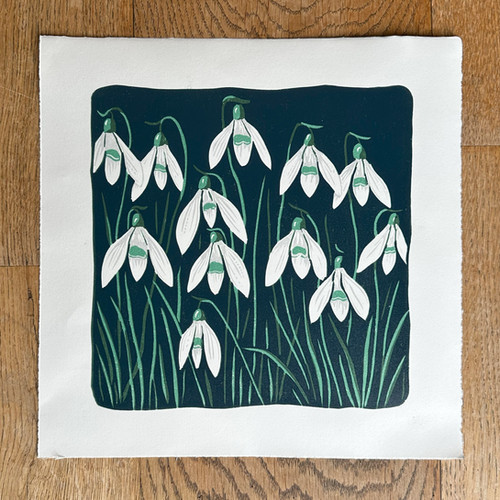Snowdrops Linocut Print | Happily Ever Lino