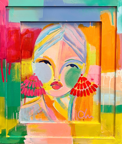 Color-Blocked Portrait , 8x10" flat panel canvas in a painted frame ...