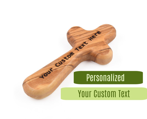 Custom Personalized Olive Wood Comfort Cross | Holy Land Carvings