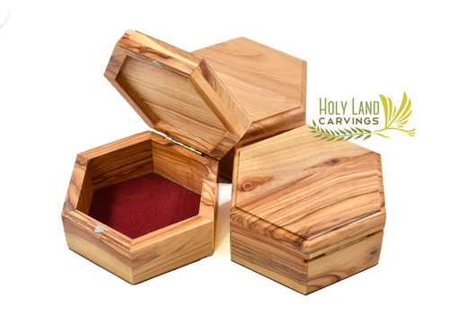 Octagon Shape Olive Wood Box, Rosary Box, Jewelry Box, Keepsake Box ...