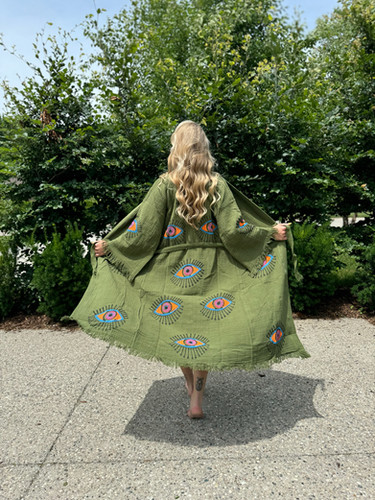 NEW | Hand woven | Hand Painted | Turkish | Evil Eye Robe in Forest ...