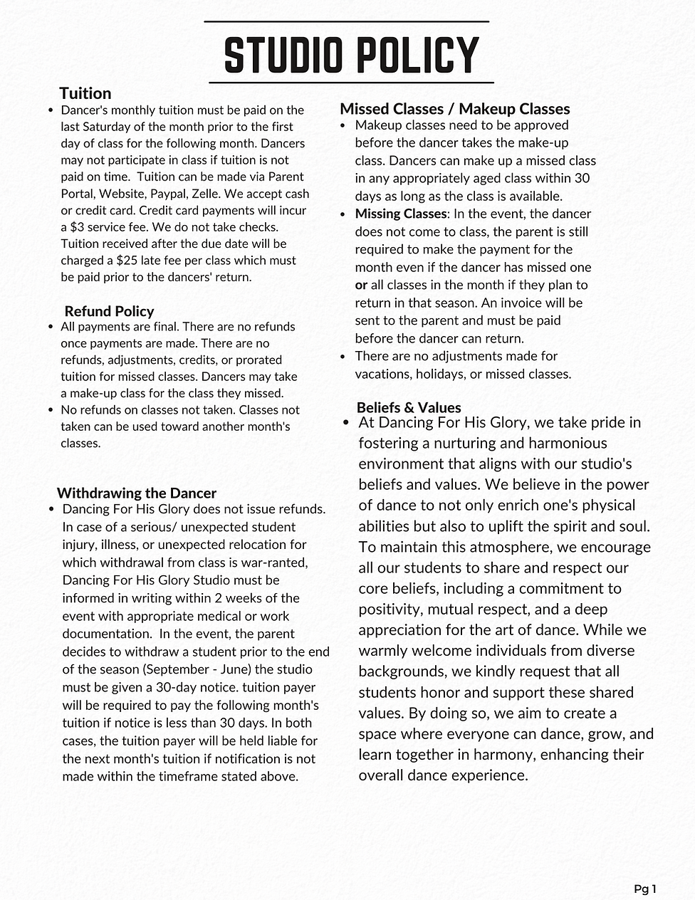 STUDIO POLICY | dancing4hisglory