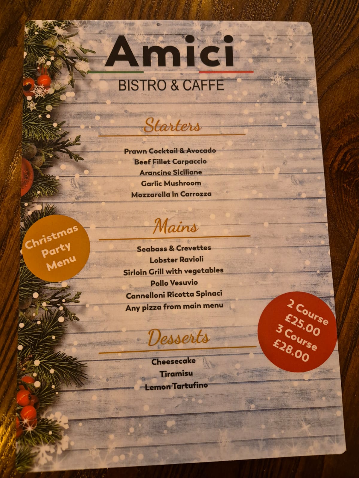 Menus | Amici Morley