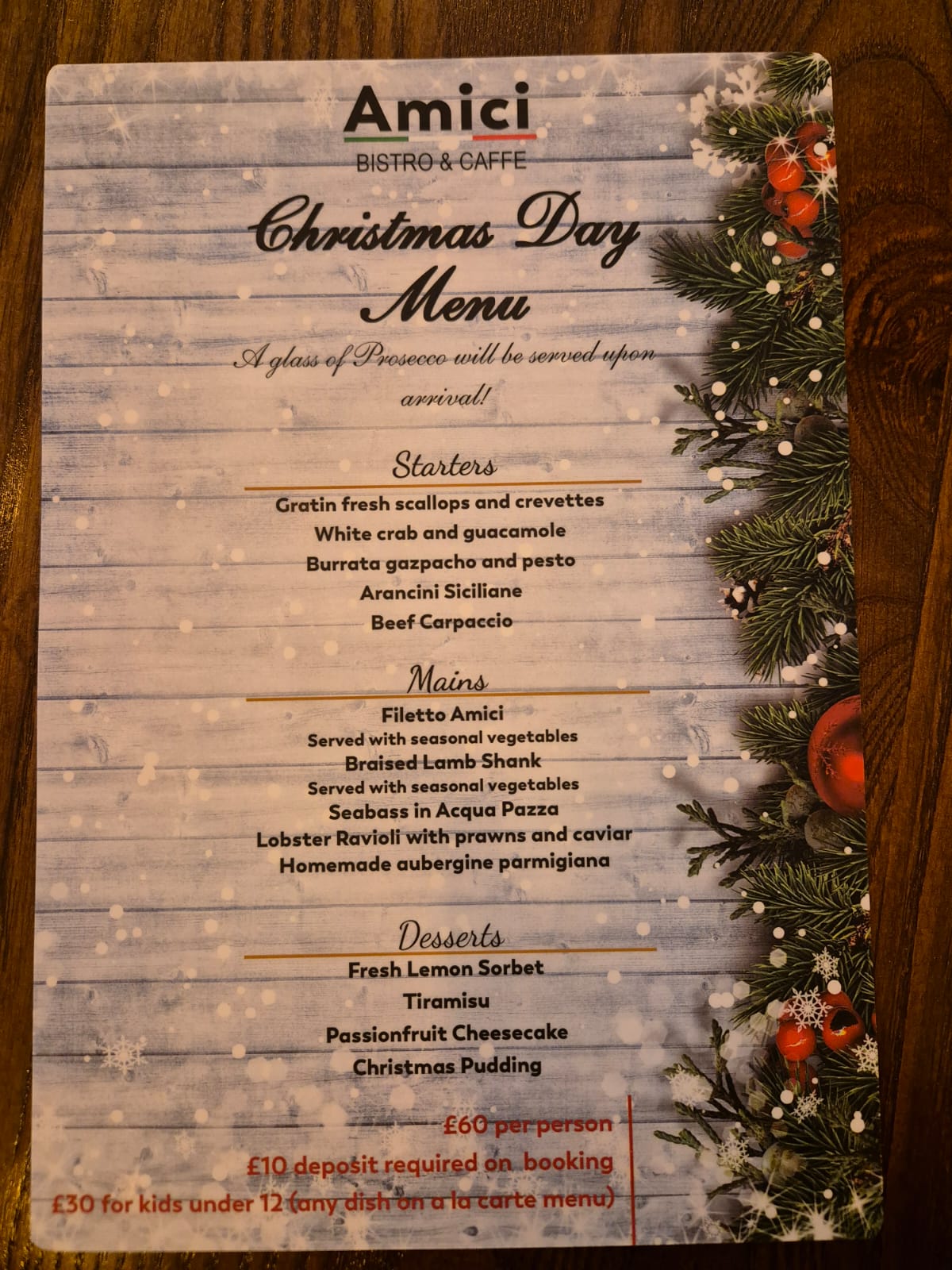 Menus | Amici Morley