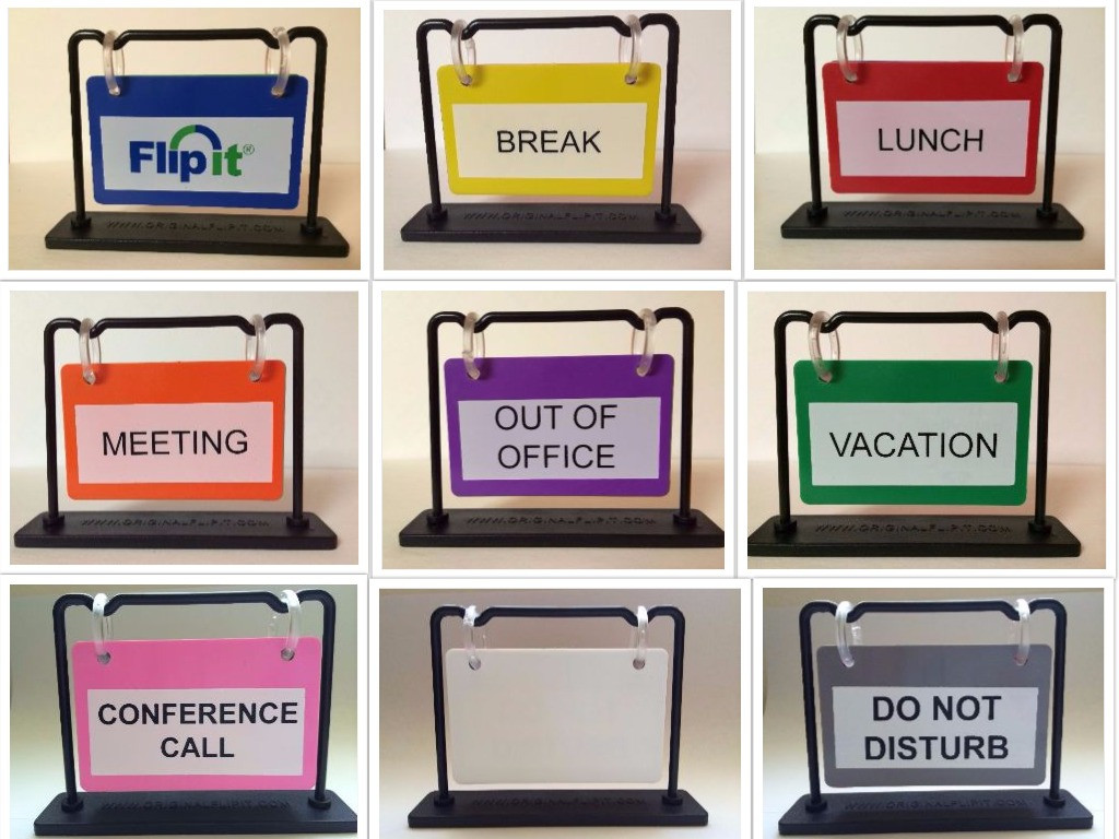 "flip it, office, notice, out to lunch, cubicle message, office produc