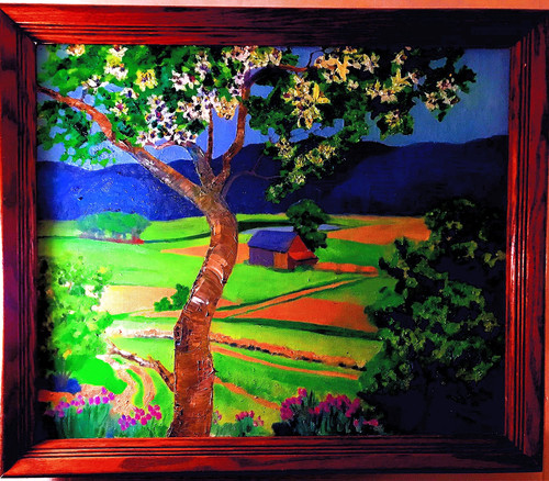 Farm Scene with Flowering Tree & Flowers Oil Painting | Eckfeldt Art ...