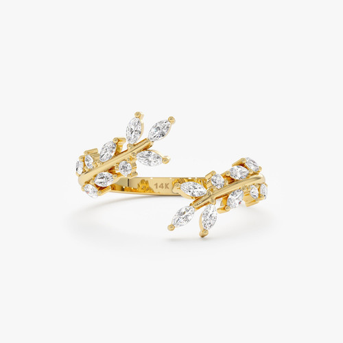 18K Solid Gold Marquise Diamond Open Leaf Ring | The Karat Store