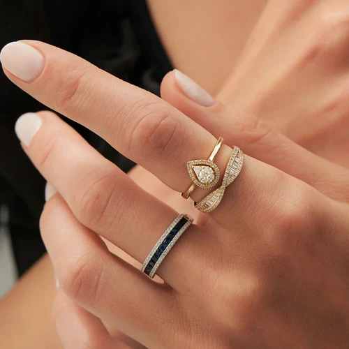14K Solid Gold Baguette & Round Diamond Nesting Ring | The Karat Store