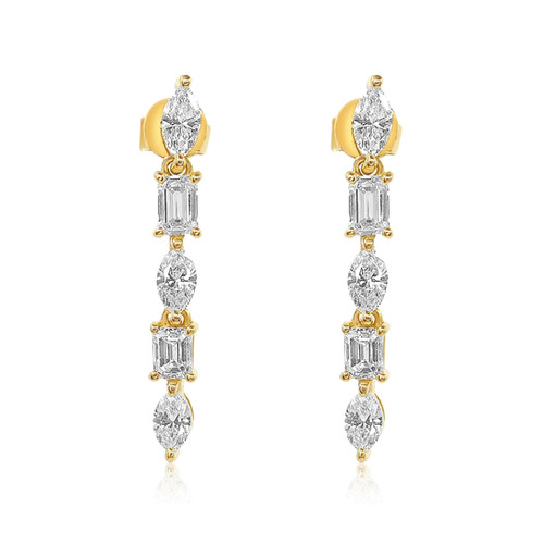 18K Solid Gold Diamond Multi Shaped Drop Earring | The Karat Store
