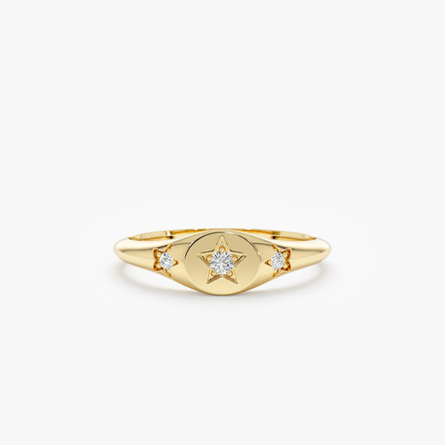 18K Solid Gold Diamond Star Signet Ring | The Karat Store