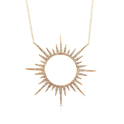 14K Solid Gold Open Sun Diamond Necklace | The Karat Store