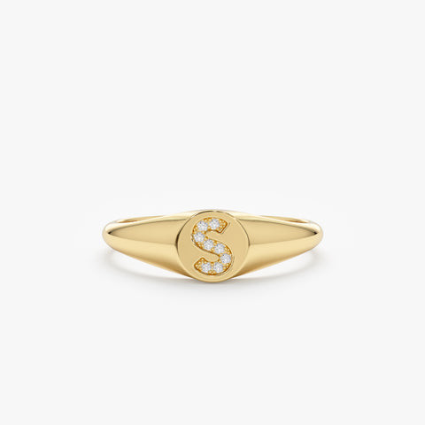 18K Solid Gold Diamond Initial Signet Ring | The Karat Store