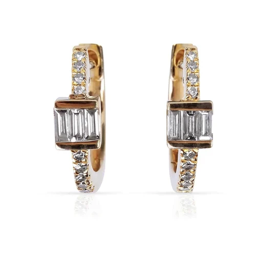 18K Solid Gold Cece Triple Baguette Pave Diamond Huggies | The Karat Store