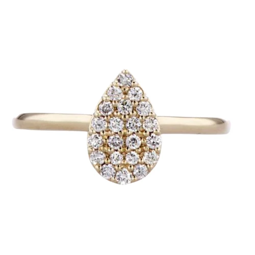 18K Solid Gold Raindrop Diamond Ring , Pear Shape Diamond Ring | The ...