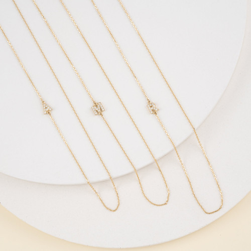 14K Solid Gold Side Initial Diamond Necklace | The Karat Store
