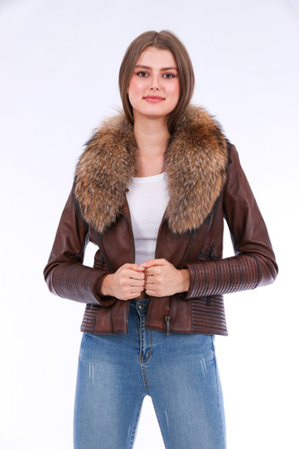 Ravenna Leather Biker Jacket - Brown | The People Store LLC