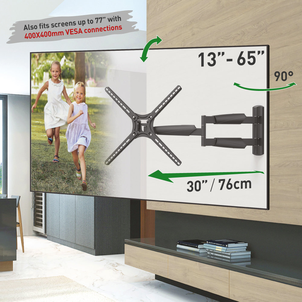 Full Motion Extra Long TV Wall Mount - 30"/ 76 cm Extension, Swivel & Tilt