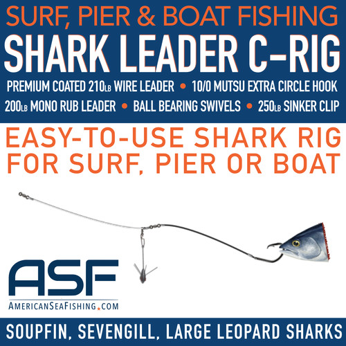 Shark Leader C-Rig | 10/0 Mutsu Extra circle hook, 210lb wire, 200lb ...