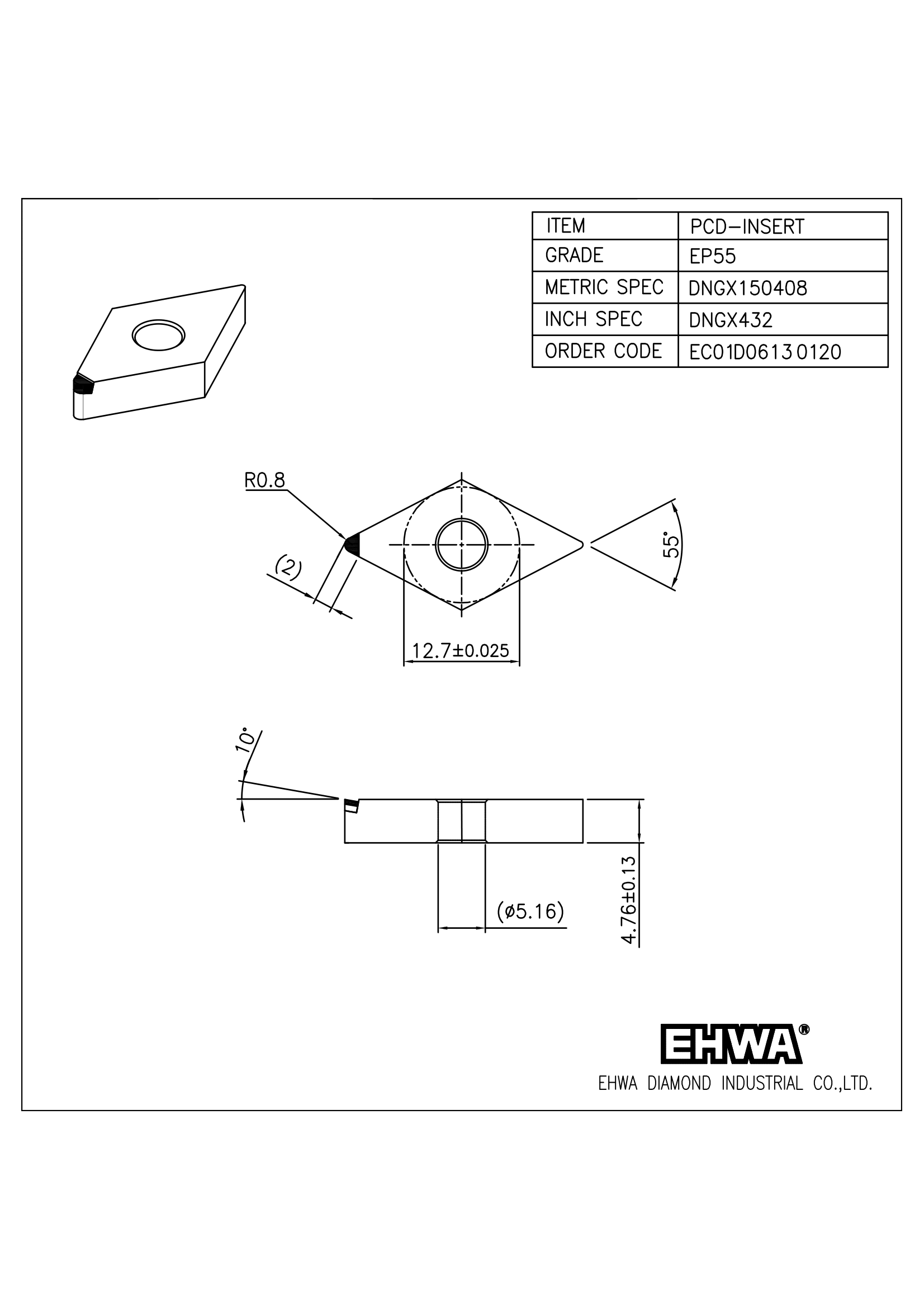 DNGX150408 EP55 | EHWA CUTTING TOOLS