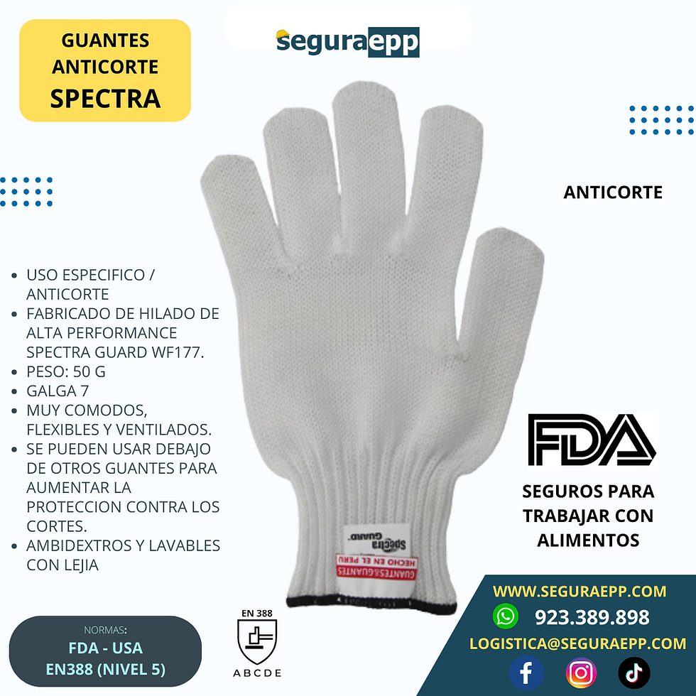 GUANTES ANTICORTE SPECTRA (FDA) | Segura EPP