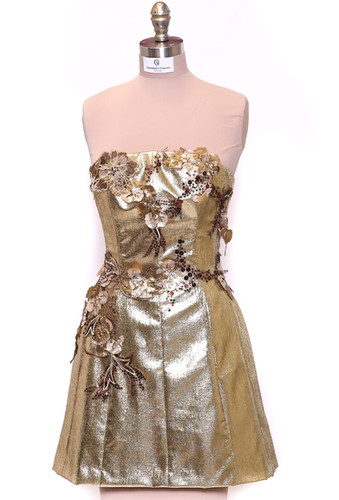 Gold Short Dress with Flowers/ Custom Made Only | Geraldina's Couture