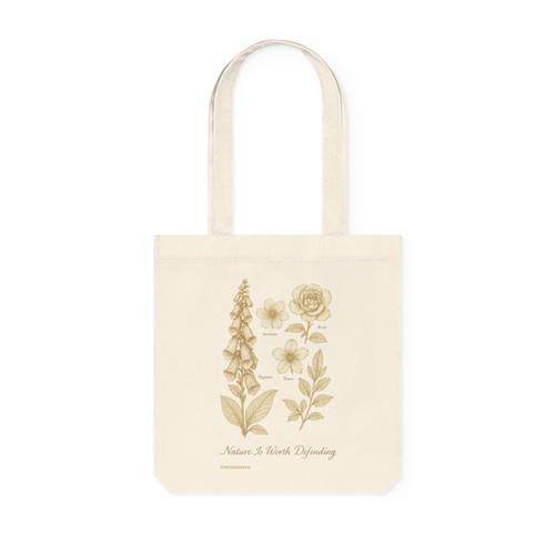 "Nature Is Worth Defending" Botanical Notebook Style Woven Tote Bag | Forevergreen