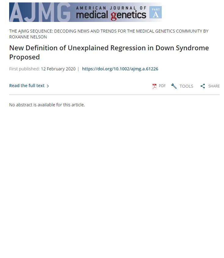 New definition of unexplained regression in Down syndrome proposed