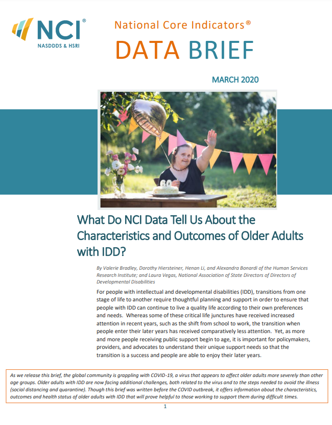 National Core Indicators Data Base Report on Older Adults with ID