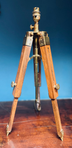 Brass and wood tripod lamp stand | Castaway Vintage
