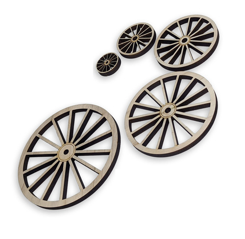 14 spoke wooden wheels for crafts (Set of 4), Solid Poplar wood wheels ...