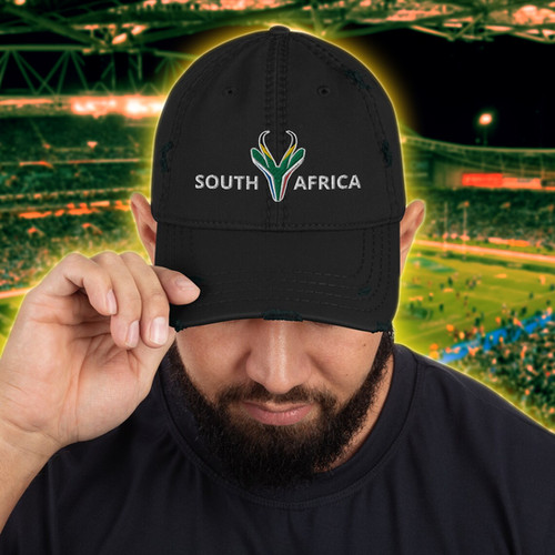 Springbok Face South Africa Flag Distressed Dad Hat | Braaininja