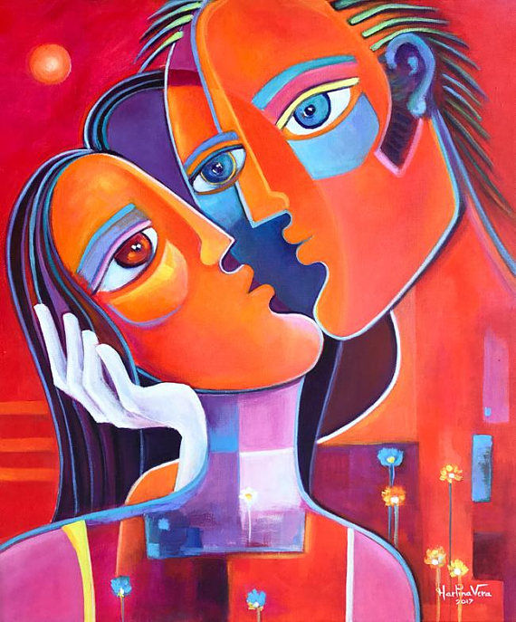 Lovers Cubism Cubist paintings Marlina Vera Fine Art