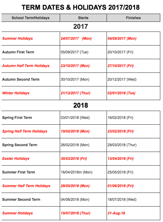 Term Dates | twist-lane-nursery