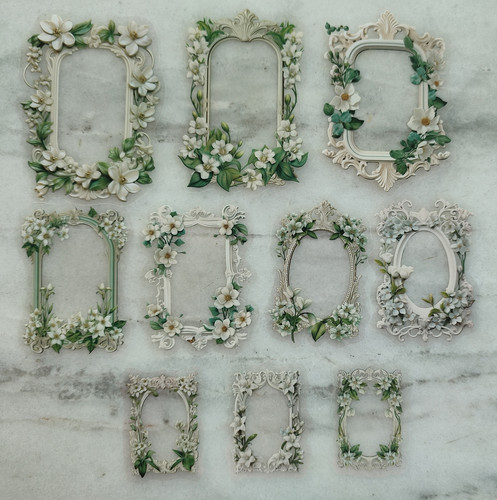 Stickers: Floral frames, set of 20. White lilies [DR91A] | Secretaire