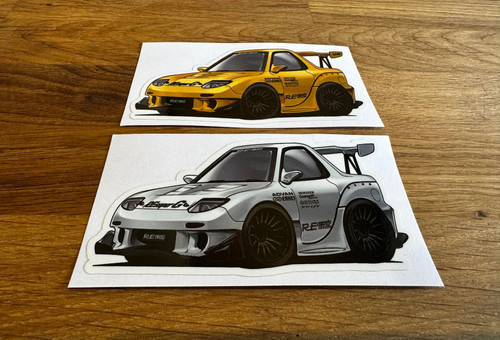 Mazda RX7 RE Amemiya Cartoon Style Sticker | Pink Lily Pad