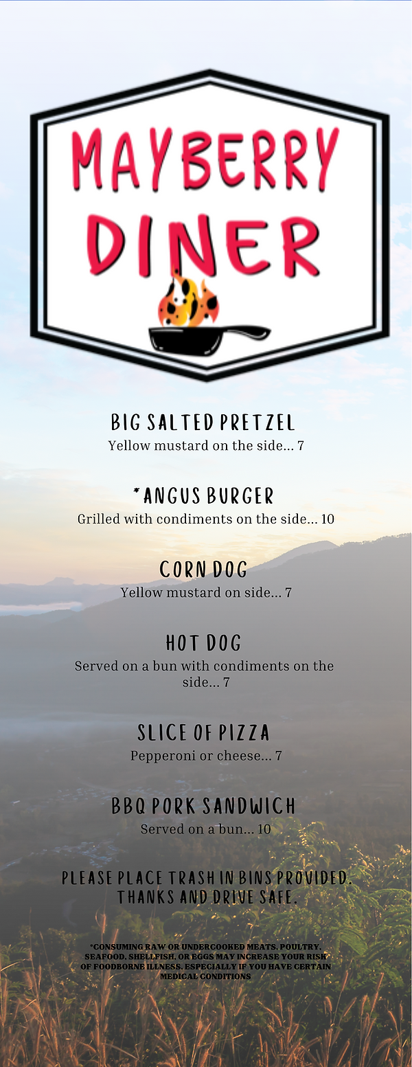 Event Menu | Mayberry Diner | Moneta