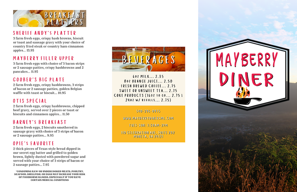 Diner Menu | Mayberry Diner | Moneta