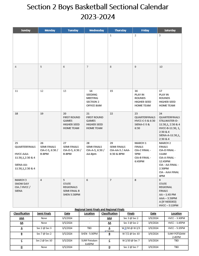 Section 2 BB Tournament Schedule | Section2bb