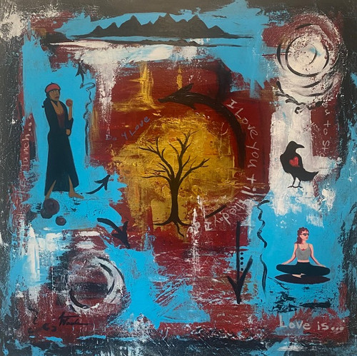 Abstract Soul 36X36", Acrylic and Oil Pastel on Canvas | Good Folks Gallery