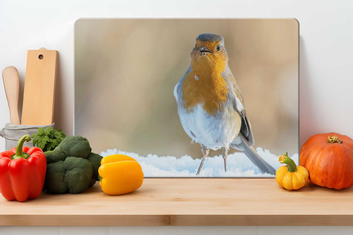 Snowy Robin Glass Chopping Board | Angie Reynolds Photo