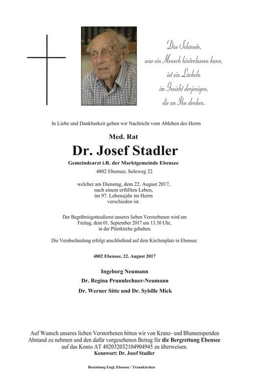 Bergrettung Oö trauert um Dr. Josef Stadler