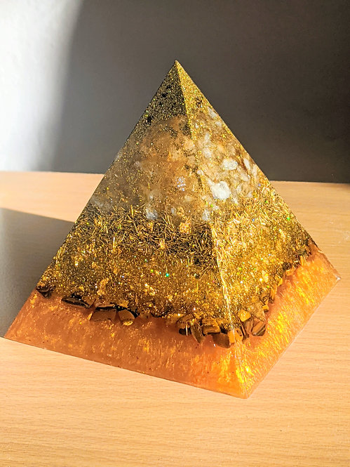 NEW! LARGE Soul's Gold Orgonite Pointy Protection Pyramid (4.5" Tall ...