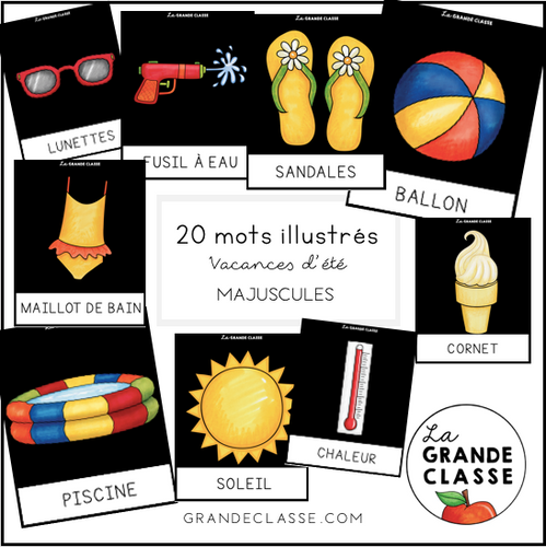 Mots illustrés vacances d'été Majuscules | La grande classe
